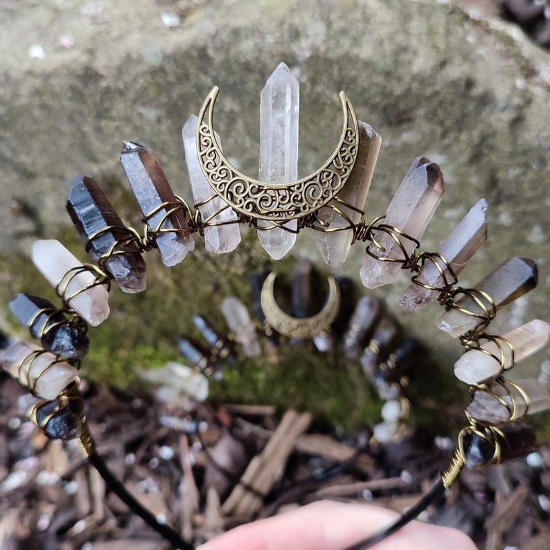 Druid Crystal Crown with Smokey Quartz and a Filigree Moon | Little ...