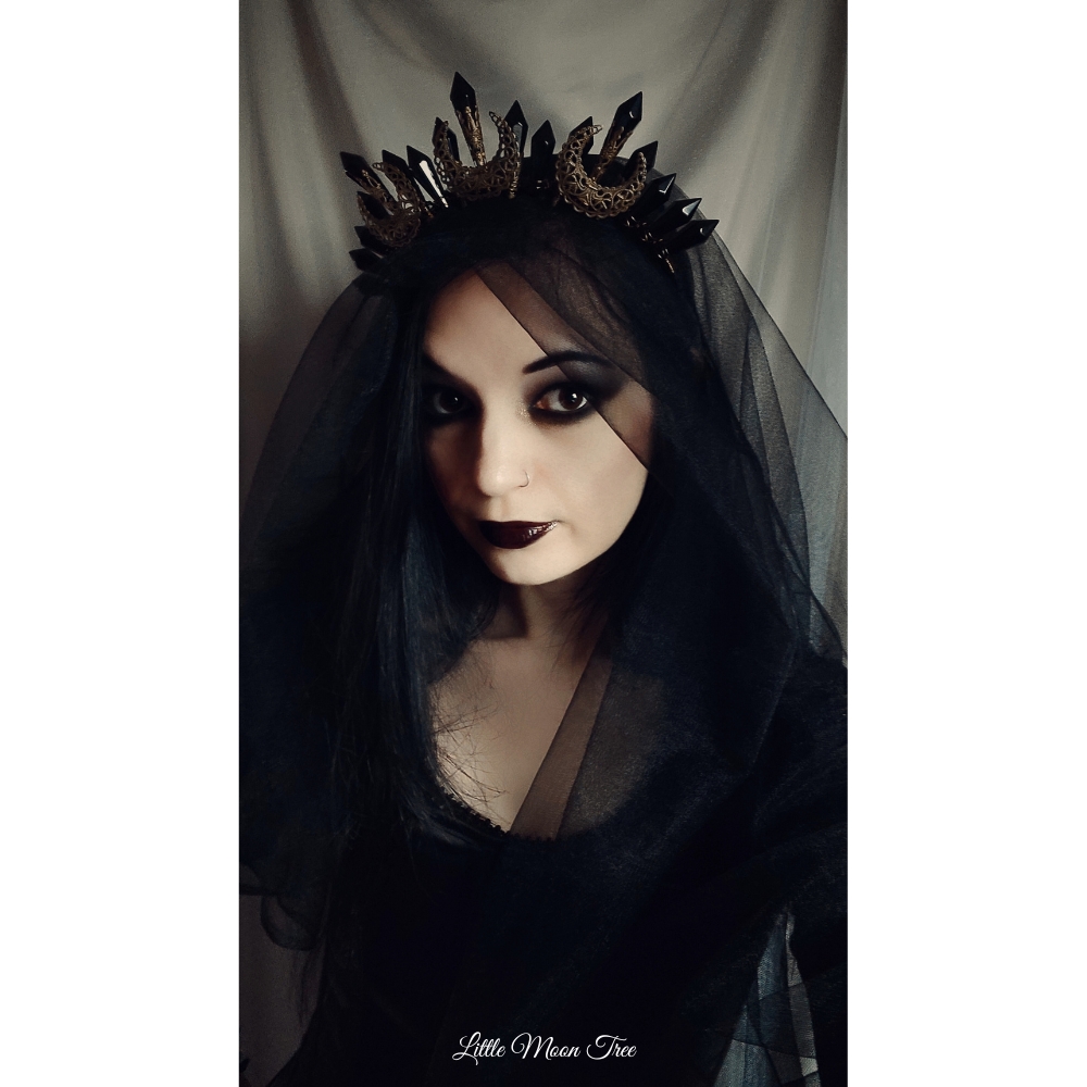 Night Queen Crown with Black Glass Crystals and Bronze Moons | Little ...