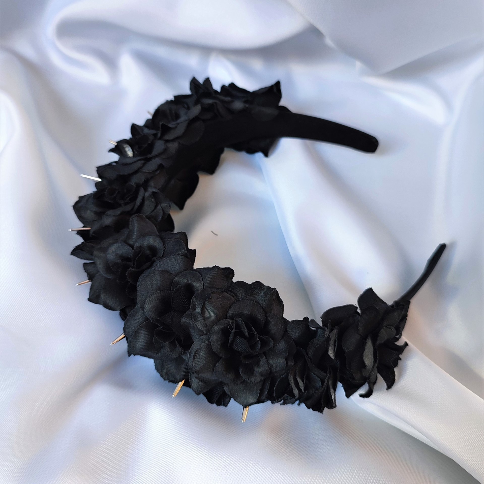 Bella Thorn Spiked Headband with Black Flowers | Little Moon Tree