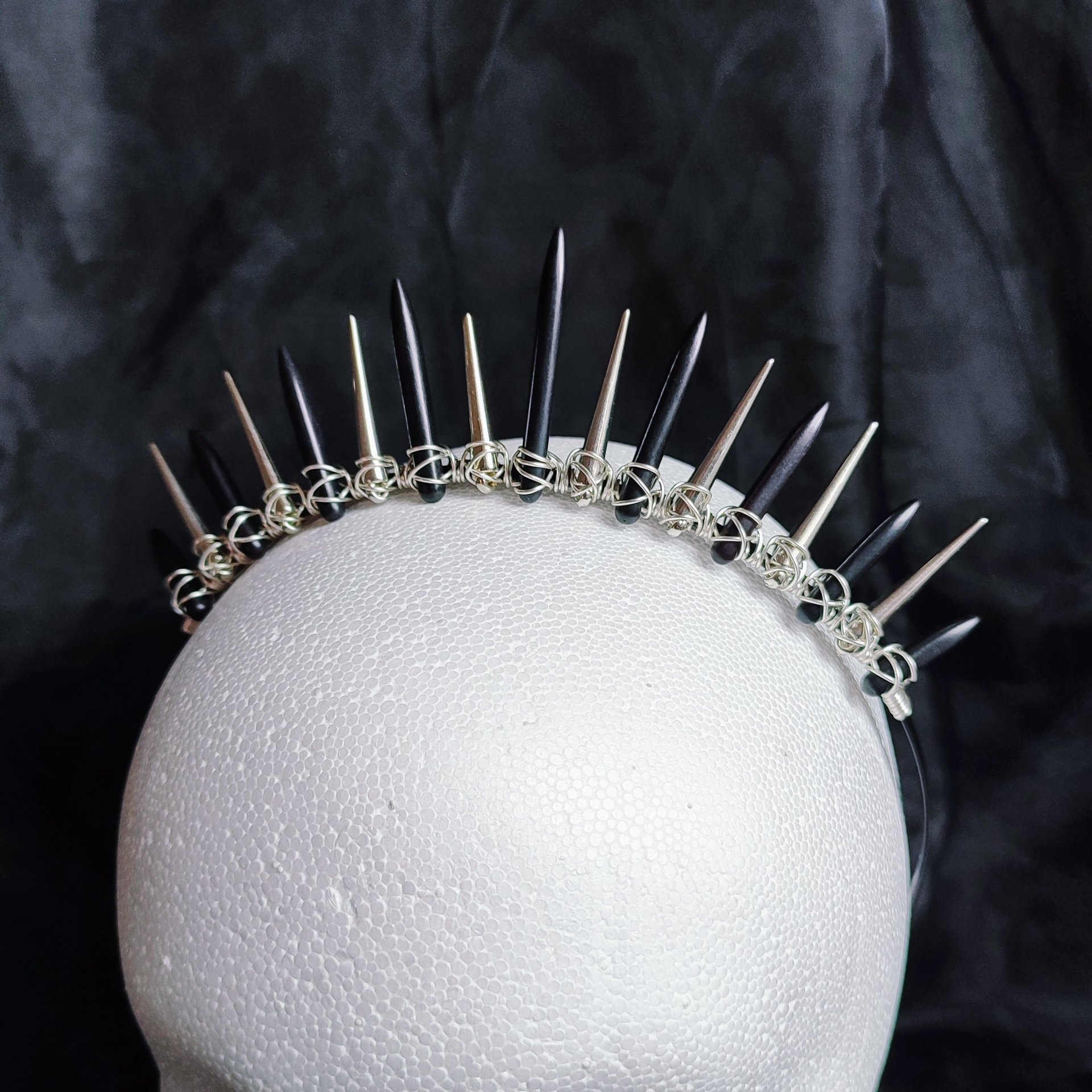 Punk Rock Crystal Crown with Black Howlite and Silver Spikes | Little ...