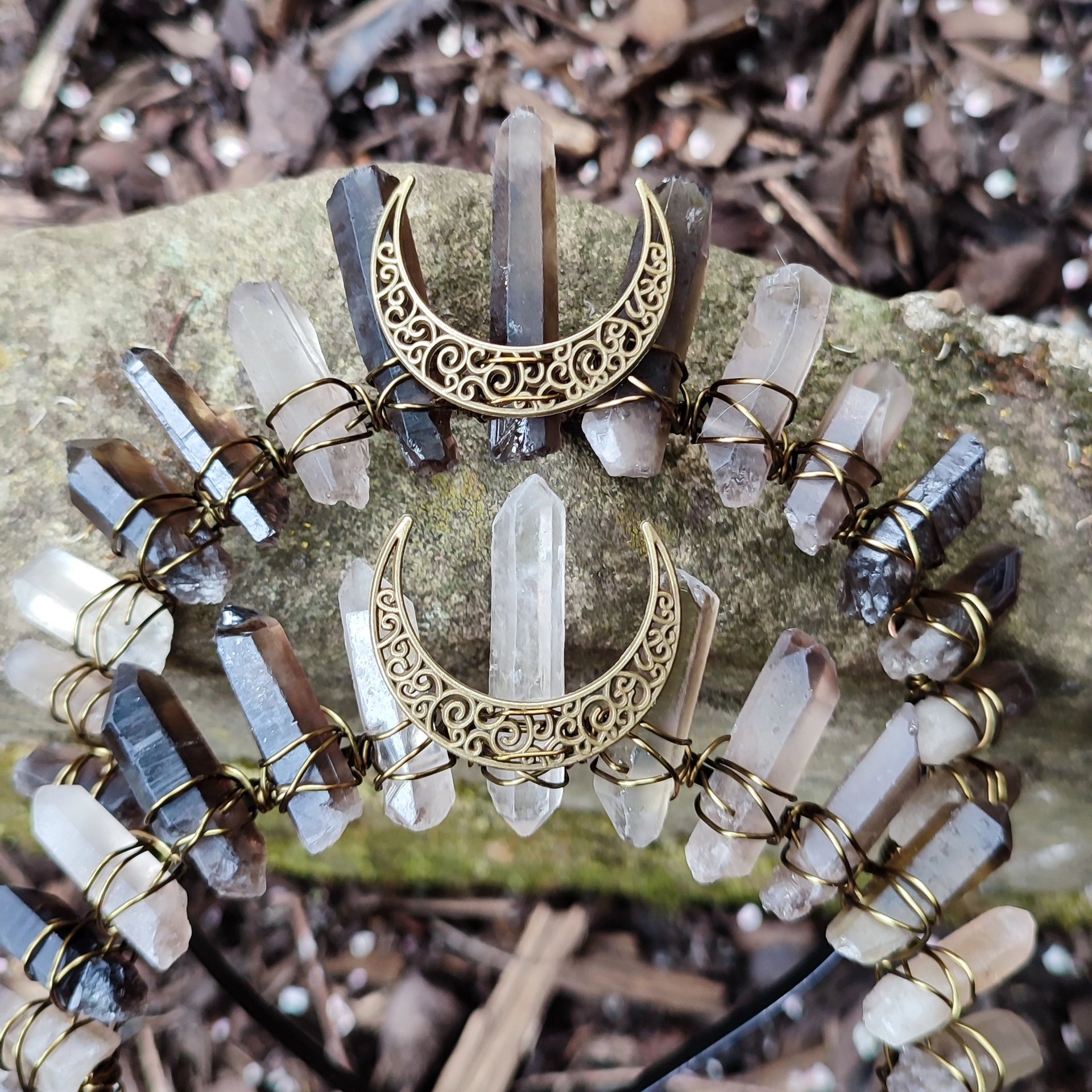 Druid Crystal Crown with Smokey Quartz and a Filigree Moon | Little ...