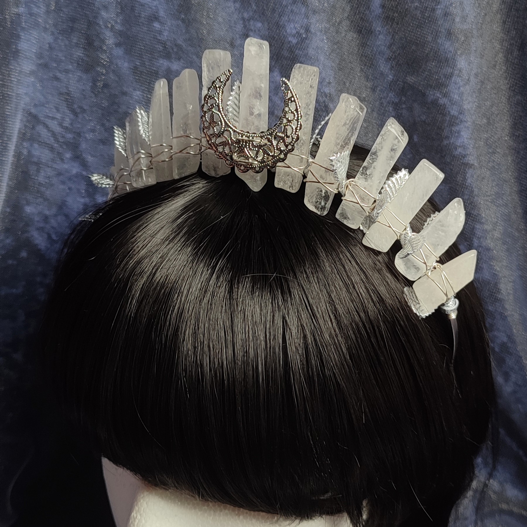 Arwen Crystal Crown with Clear Quartz, Silver Leaves and a Filigree ...