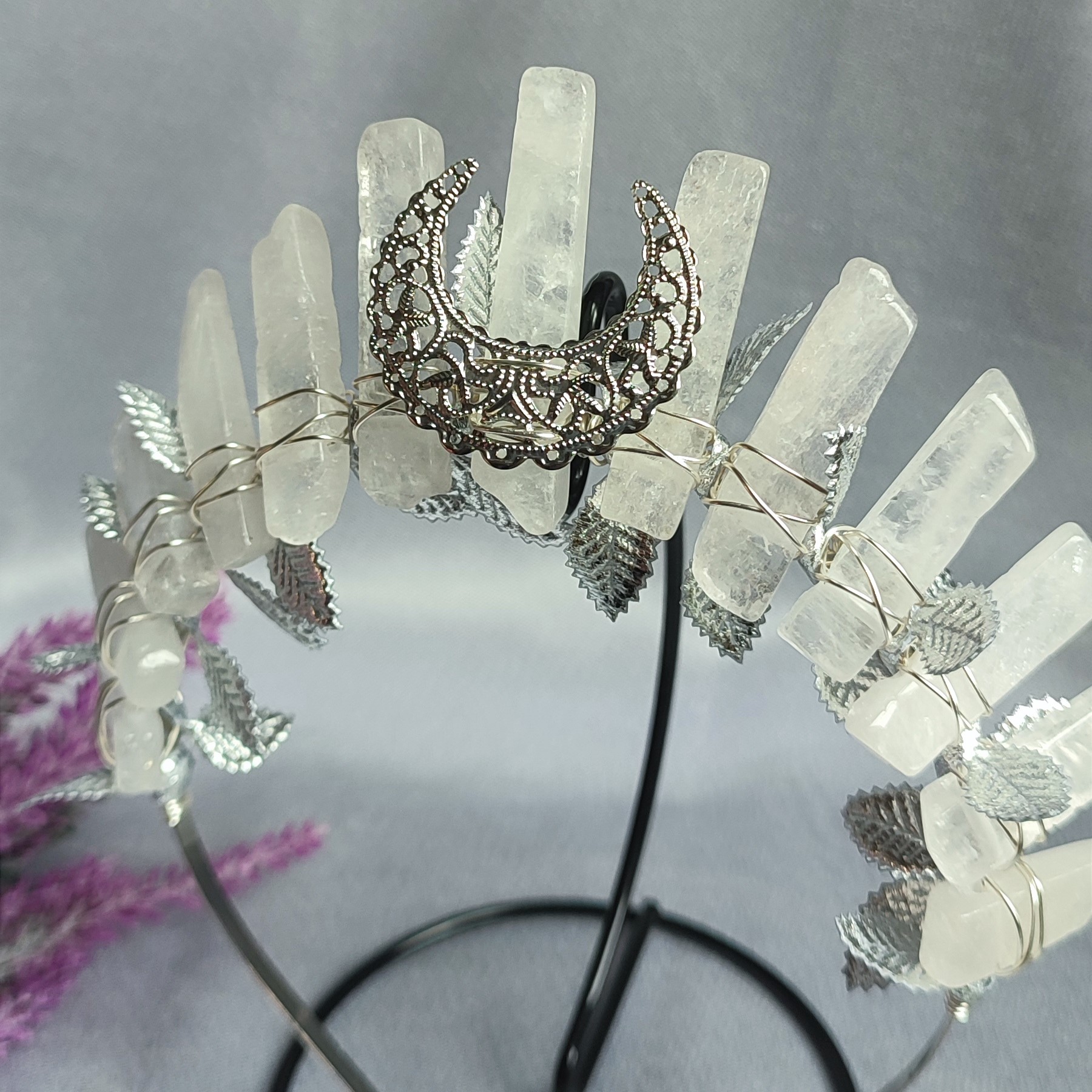 Arwen Crystal Crown with Clear Quartz, Silver Leaves and a Filigree ...