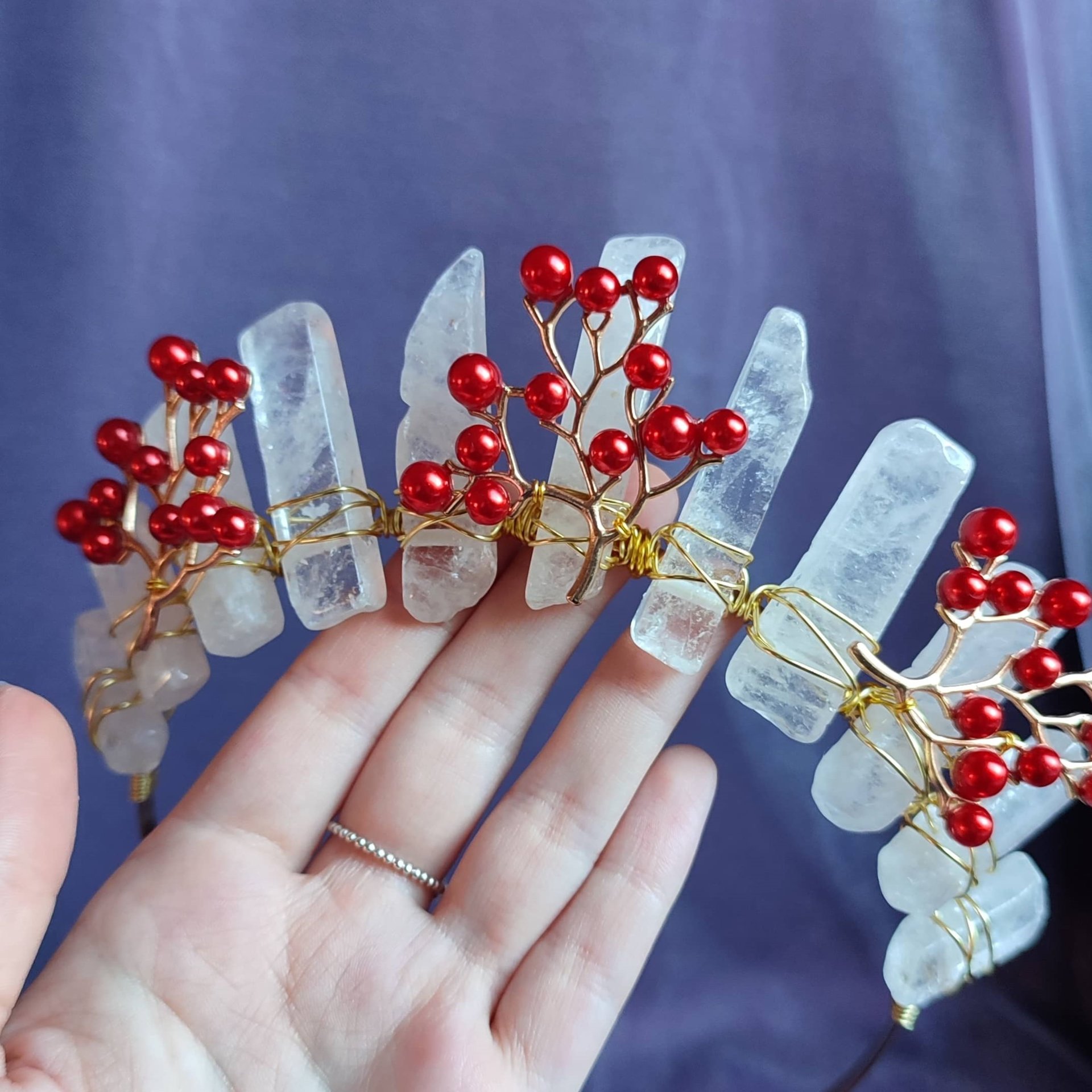 Holly Crystal Crown with Quartz and Gold Berry Branches | Little Moon Tree