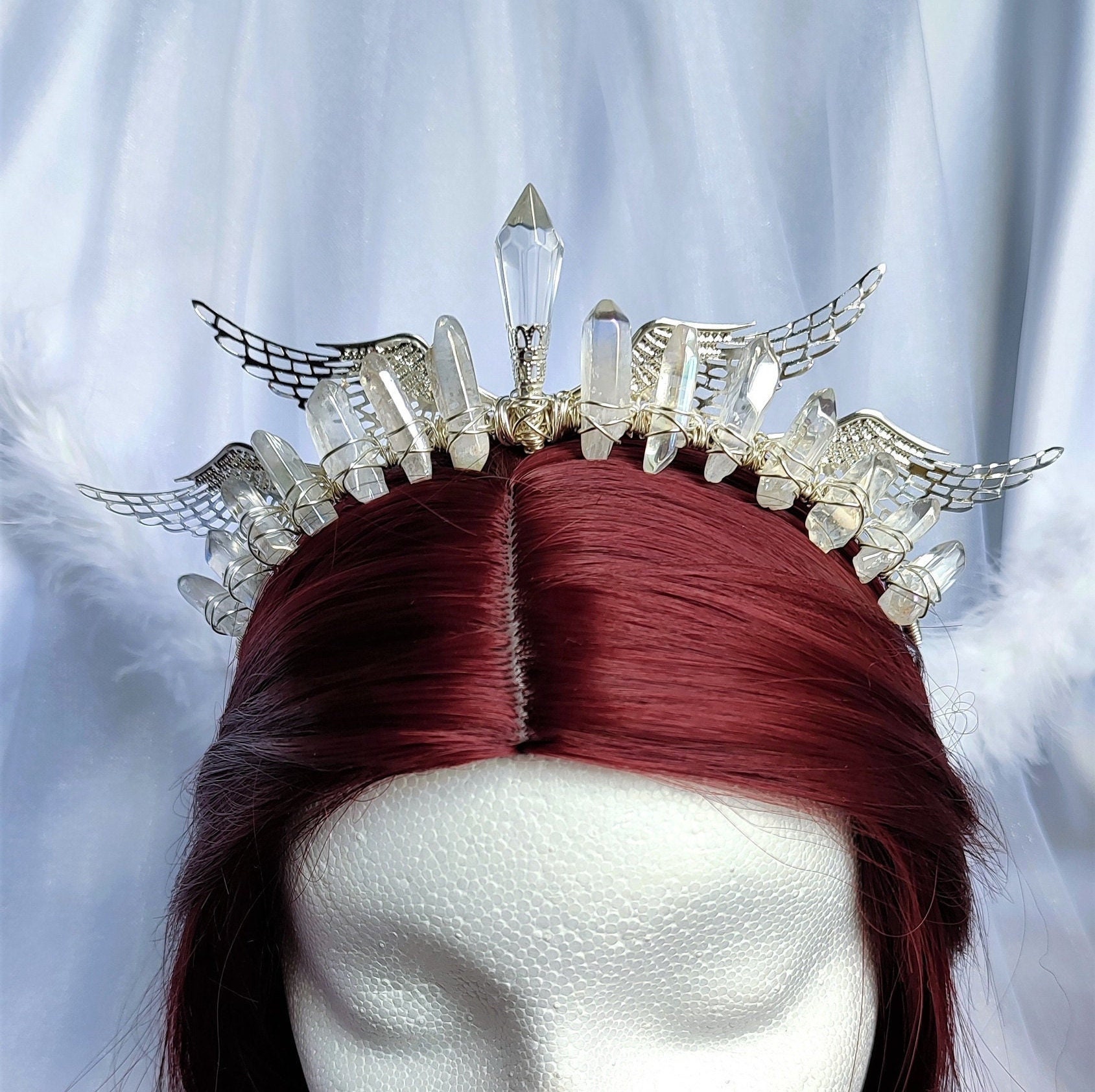 Angelus Crown with Angel Aura Quartz, Glass Crystal and Silver Filigree ...