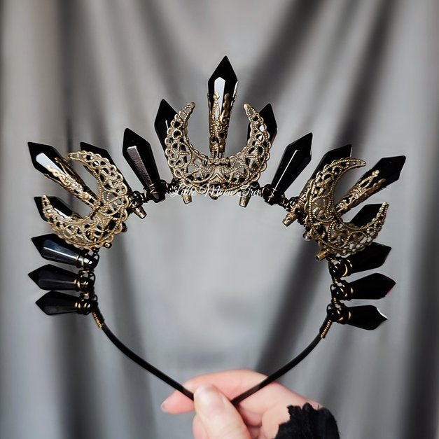 Night Queen Crown with Black Glass Crystals and Bronze Moons | Little ...