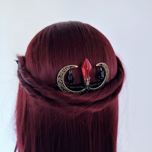 Gothic Moon Comb with Red Crystal | Little Moon Tree