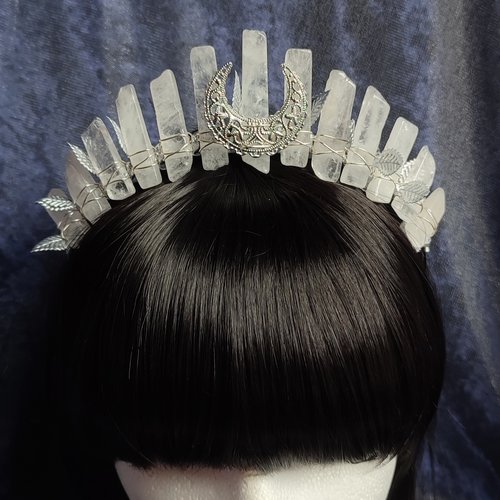 Arwen Crystal Crown with Clear Quartz, Silver Leaves and a Filigree ...
